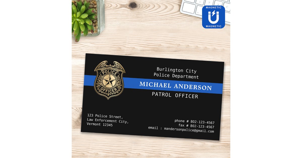 Custom Police Officer Dept Law Enforcement Logo Business Card Magnet ...