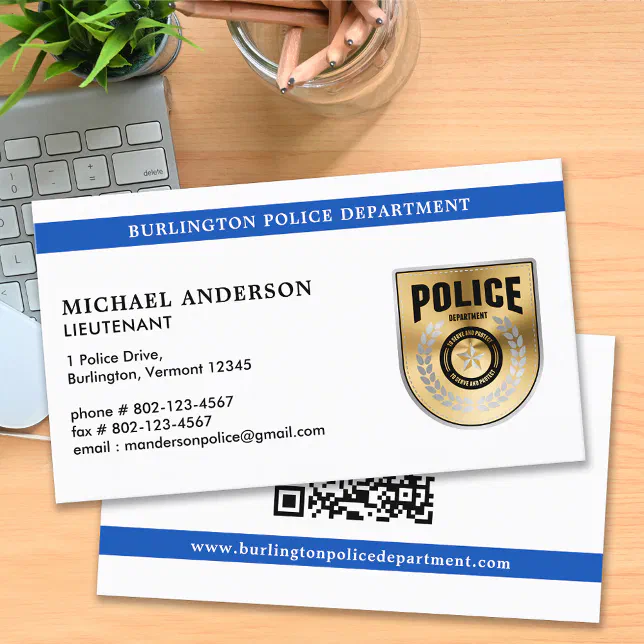 Custom Police Officer Law Enforcement Logo QR Code Business Card | Zazzle