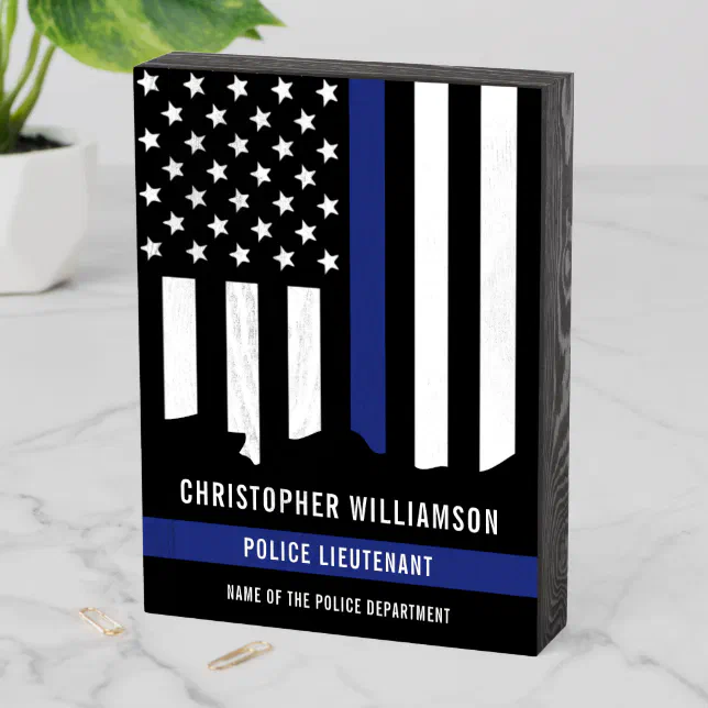 Custom Police Officer Thin Blue Line Flag Wooden Box Sign | Zazzle