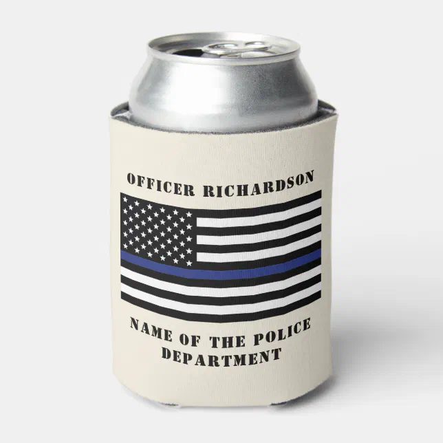 Custom Police Officer Thin Blue Line Police Can Cooler | Zazzle