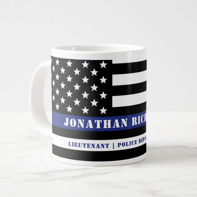 Custom Police Officer Thin Blue Line Police Dept Giant Coffee Mug | Zazzle