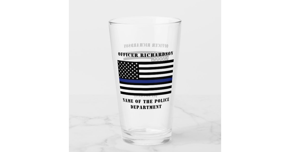 Custom Police Officer Thin Blue Line Police Glass | Zazzle
