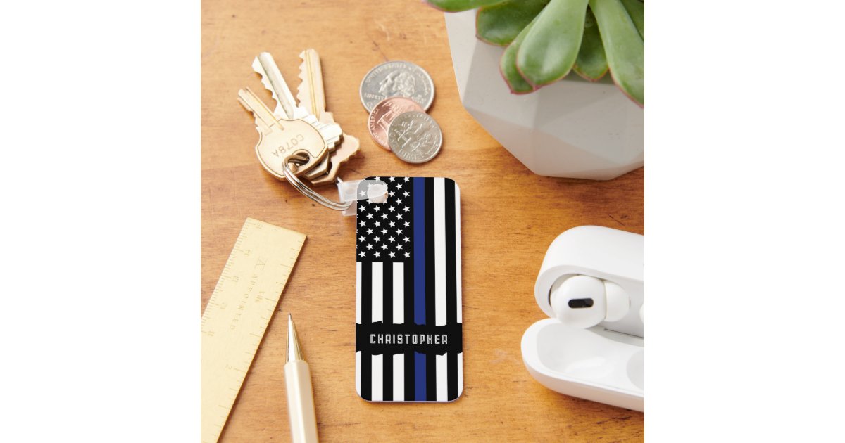 Custom Police Officer Thin Blue Line Police Keychain | Zazzle