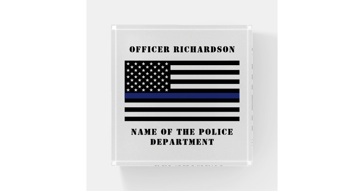Custom Police Officer Thin Blue Line Police Paperweight | Zazzle