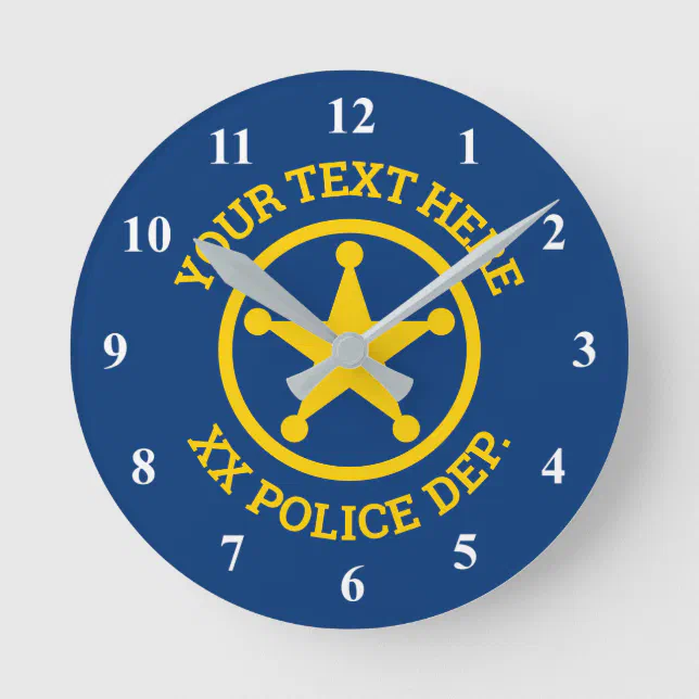 Custom police star badge wall clock with numbers | Zazzle