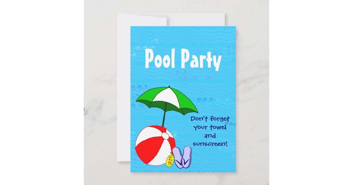 Custom Pool Party Swimming Theme Invitations | Zazzle