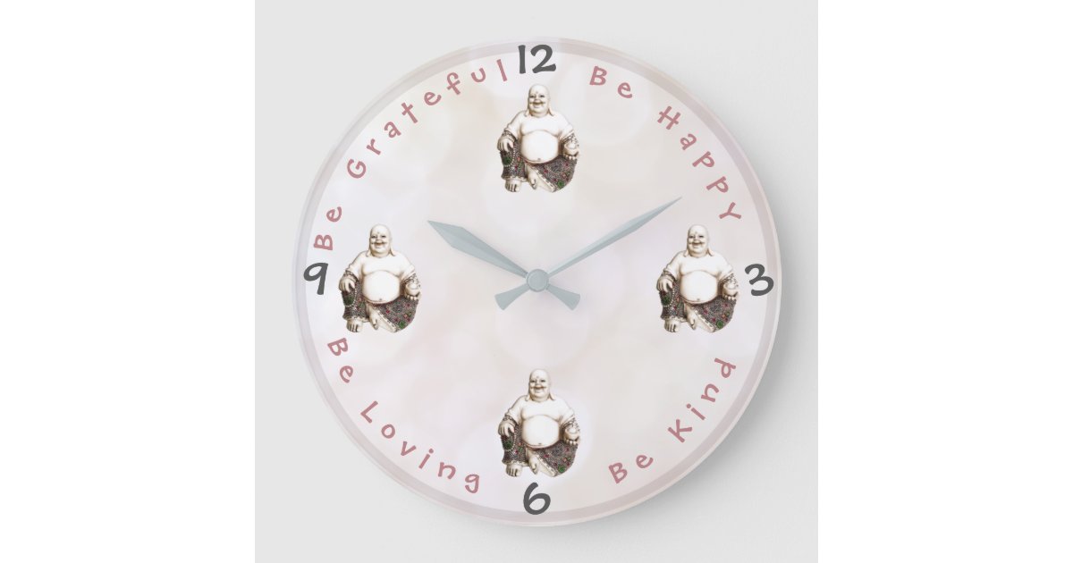 Custom Positivity Sayings | Happy Good Luck Buddha Large Clock | Zazzle