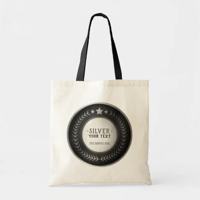 CUSTOM PRINT DIY MEDAL Silver Champion EDITABLE Tote Bag | Zazzle
