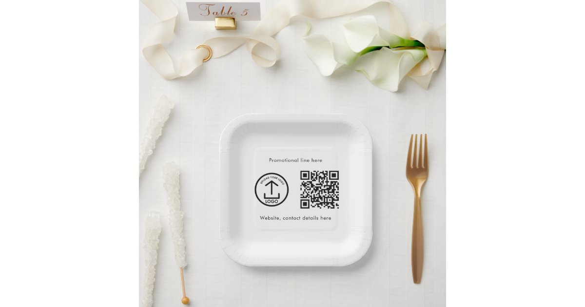 Custom Printed Business Logo QR Code Promotional Paper Plates | Zazzle