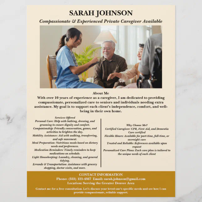 Custom Private Caregiver Flyer | Zazzle