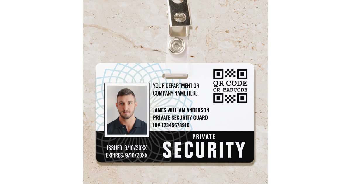 Custom Private Security Guard ID Photo Black Badge | Zazzle