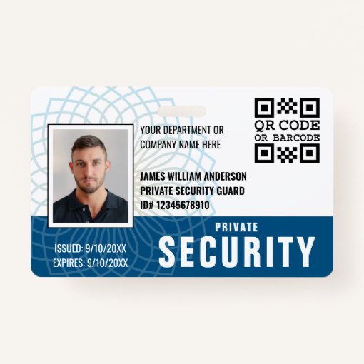Custom Private Security Guard ID Photo Blue Badge | Zazzle
