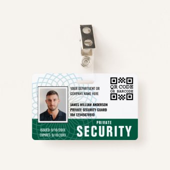 Custom Private Security Guard ID Photo Green Badge | Zazzle