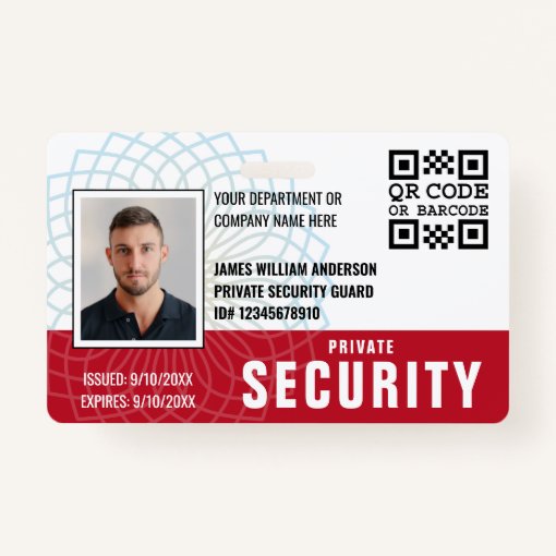 Custom Private Security Guard ID Photo Red Badge | Zazzle