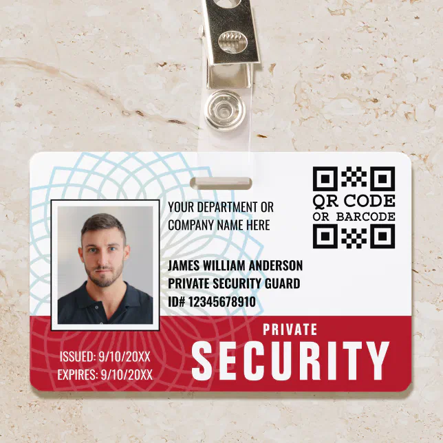 Custom Private Security Guard ID Photo Red Badge | Zazzle