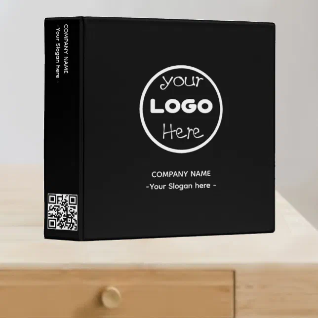 Custom Professional Business Logo & QR Code Black 3 Ring Binder | Zazzle