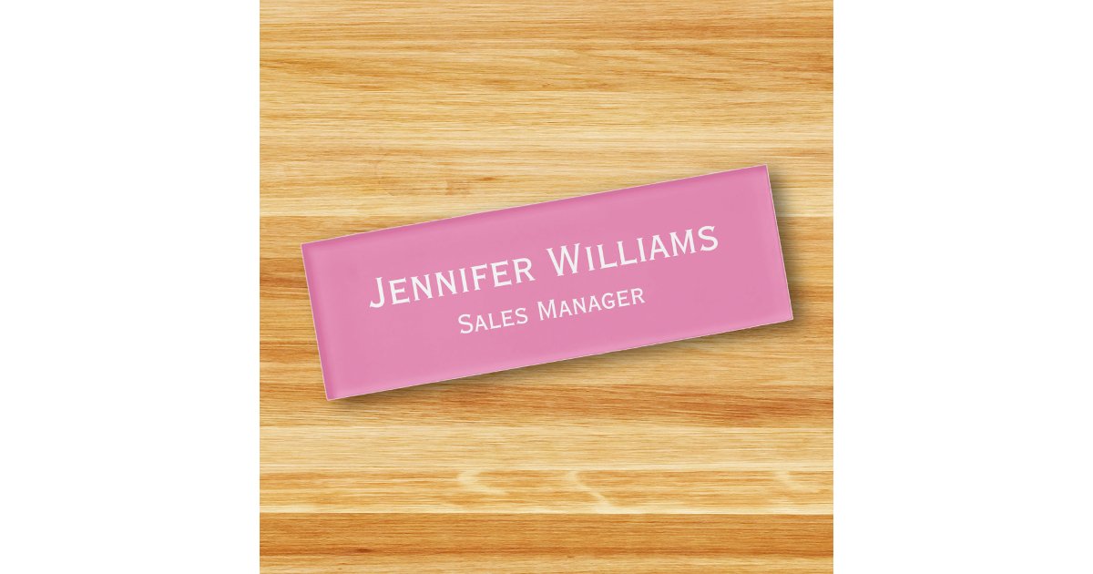 Custom Professional Executive Modern Pink Magnetic Name Tag | Zazzle
