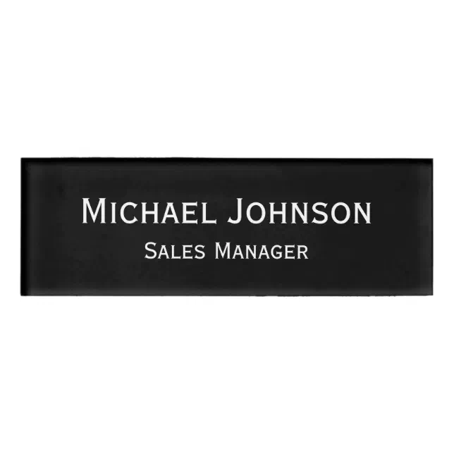 Custom Professional Executive Plain Black Magnetic Name Tag | Zazzle