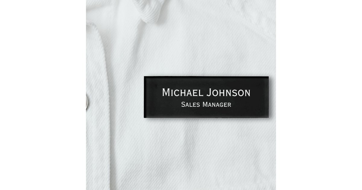 Custom Professional Executive Plain Black Magnetic Name Tag | Zazzle