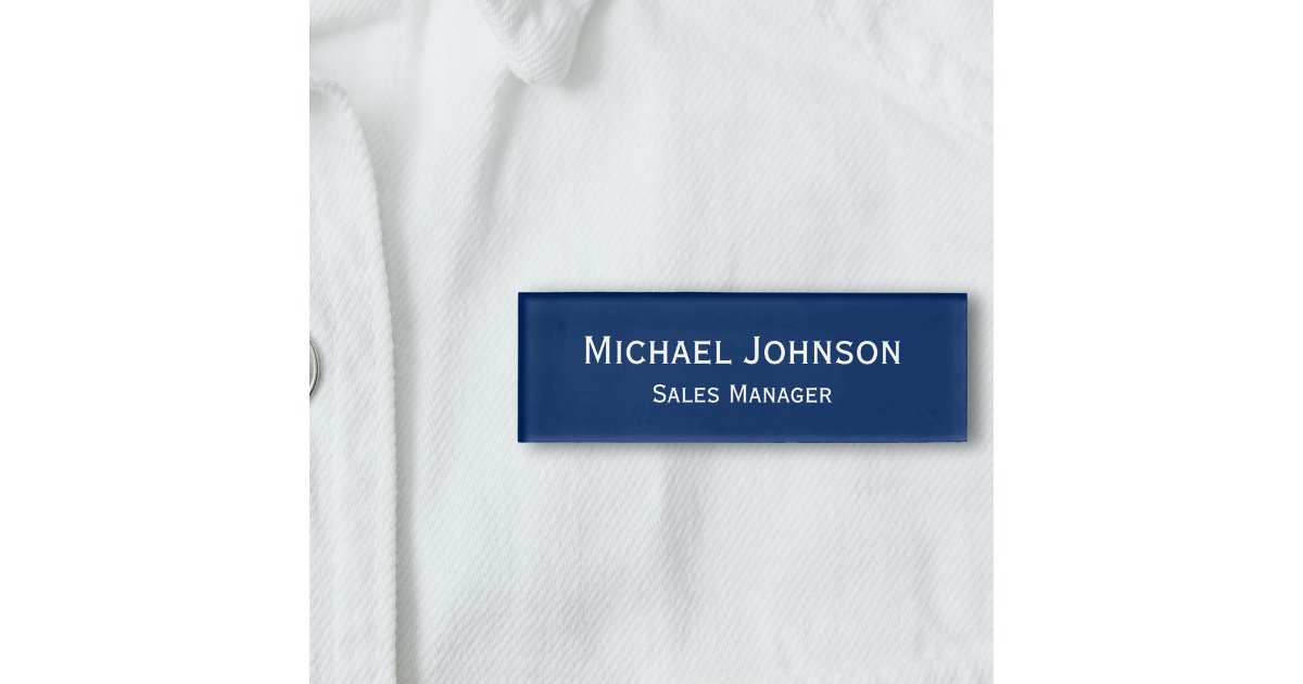Custom Professional Executive Plain Blue Magnetic Name Tag | Zazzle