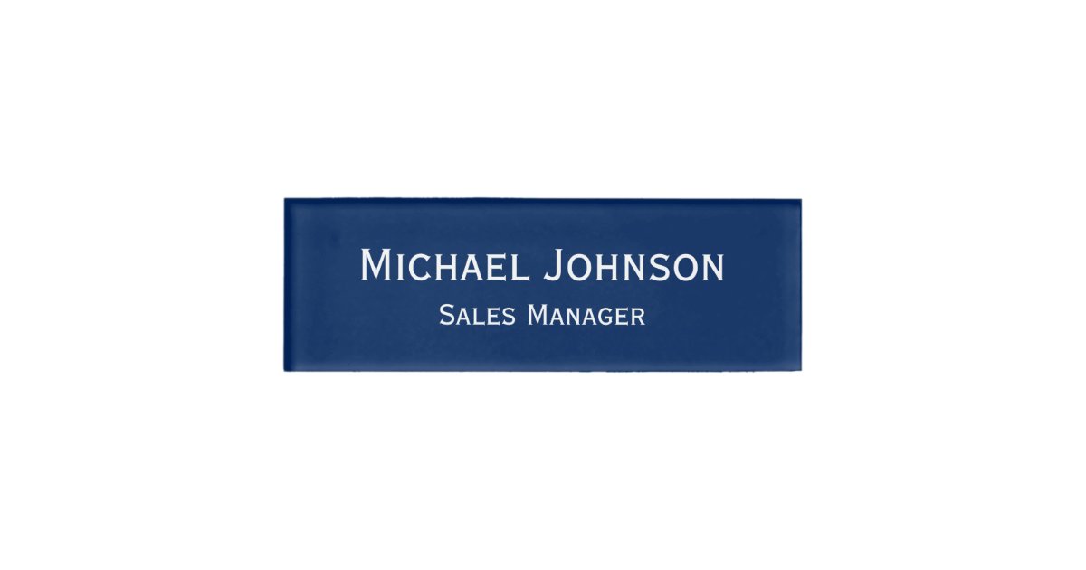 Custom Professional Executive Plain Blue Magnetic Name Tag | Zazzle