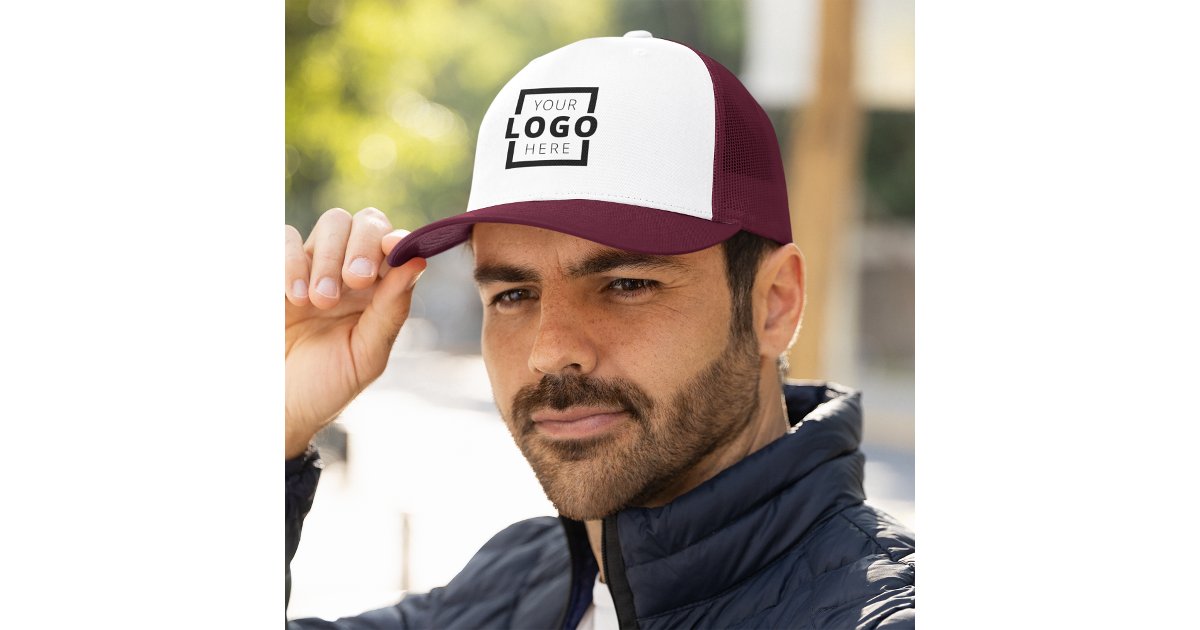 Custom Promotional Business Logo Uniform Maroon Trucker Hat | Zazzle