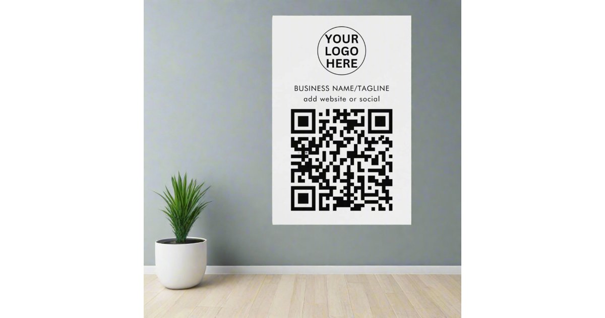 Custom Promotional QR Code & Business Logo White Wall Decal | Zazzle