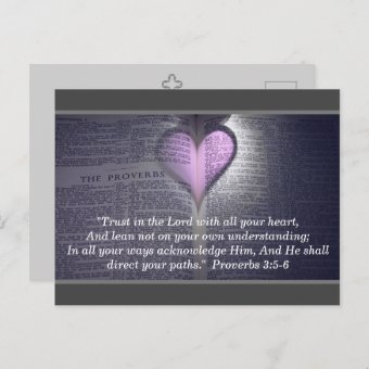 Custom Proverbs 3:5-6 Bible Verse Heart Trust God Postcard | Zazzle