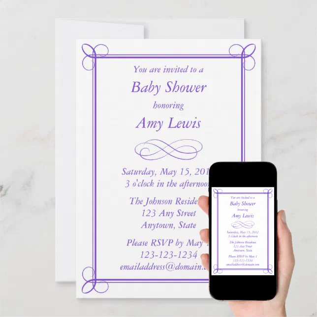 Custom Purple Baby Shower Invitation | Zazzle