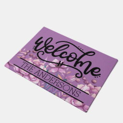Custom Purple Peonies Floral Welcome Doormat | Zazzle