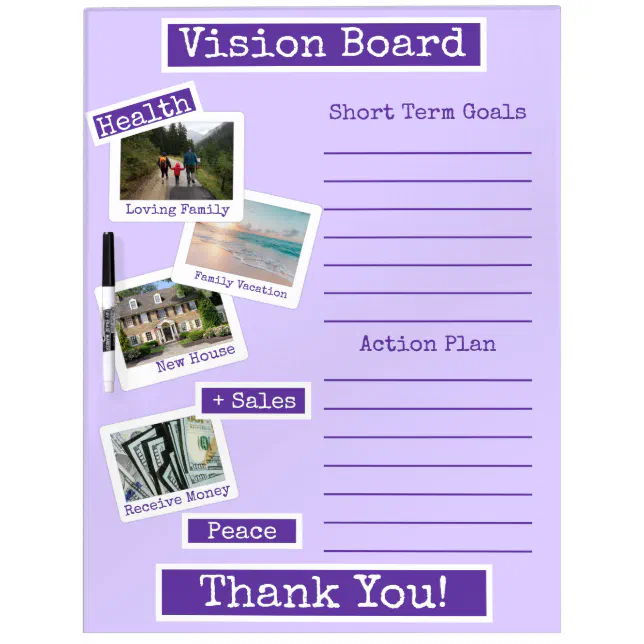 Custom Purple Photo Vision Board Goals Action Plan | Zazzle