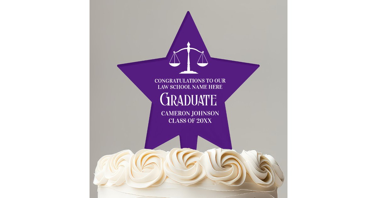 Custom Purple White Law School Graduation Party Cake Topper | Zazzle