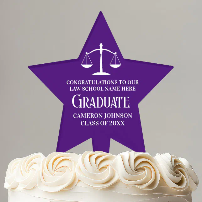 Custom Purple White Law School Graduation Party Cake Topper | Zazzle