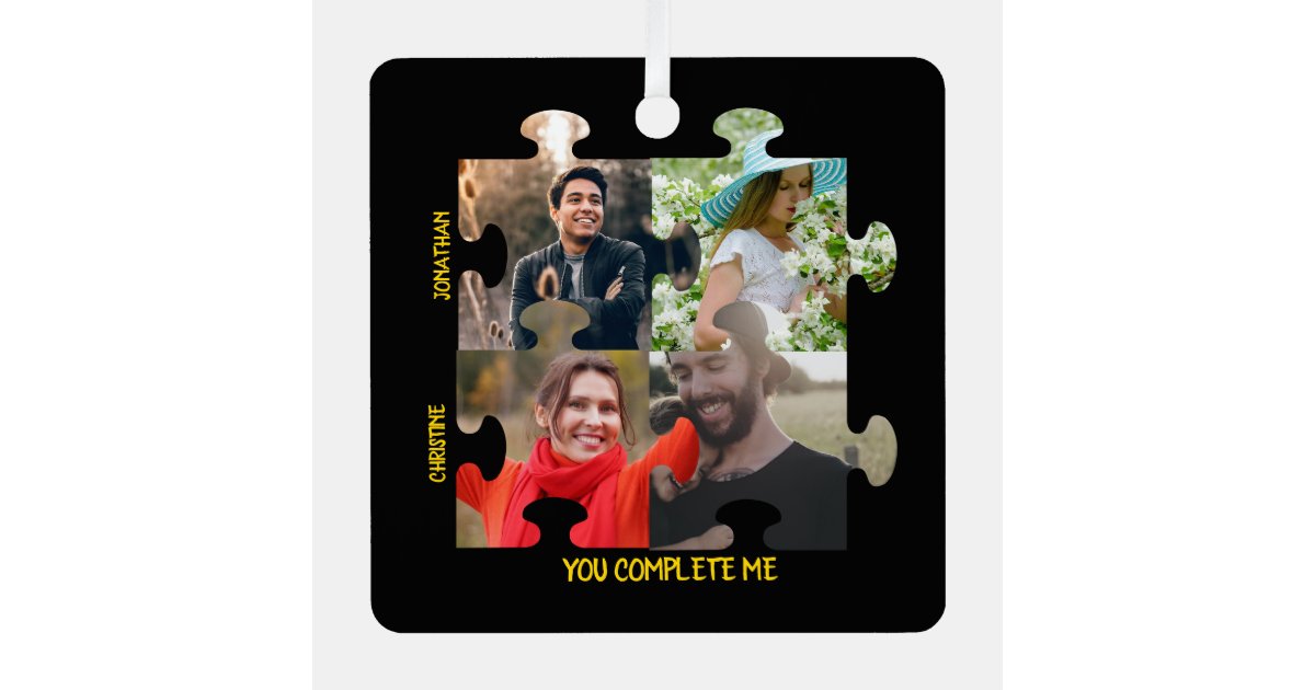 Custom puzzle piece photo You complete me couple Metal Ornament | Zazzle