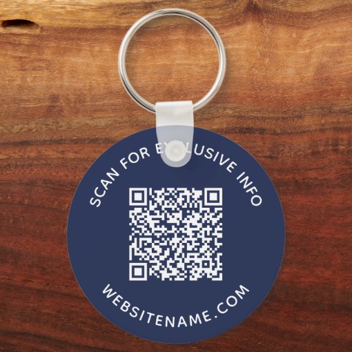 Custom QR Code and Text Corporate Swag Navy Blue Keychain | Zazzle