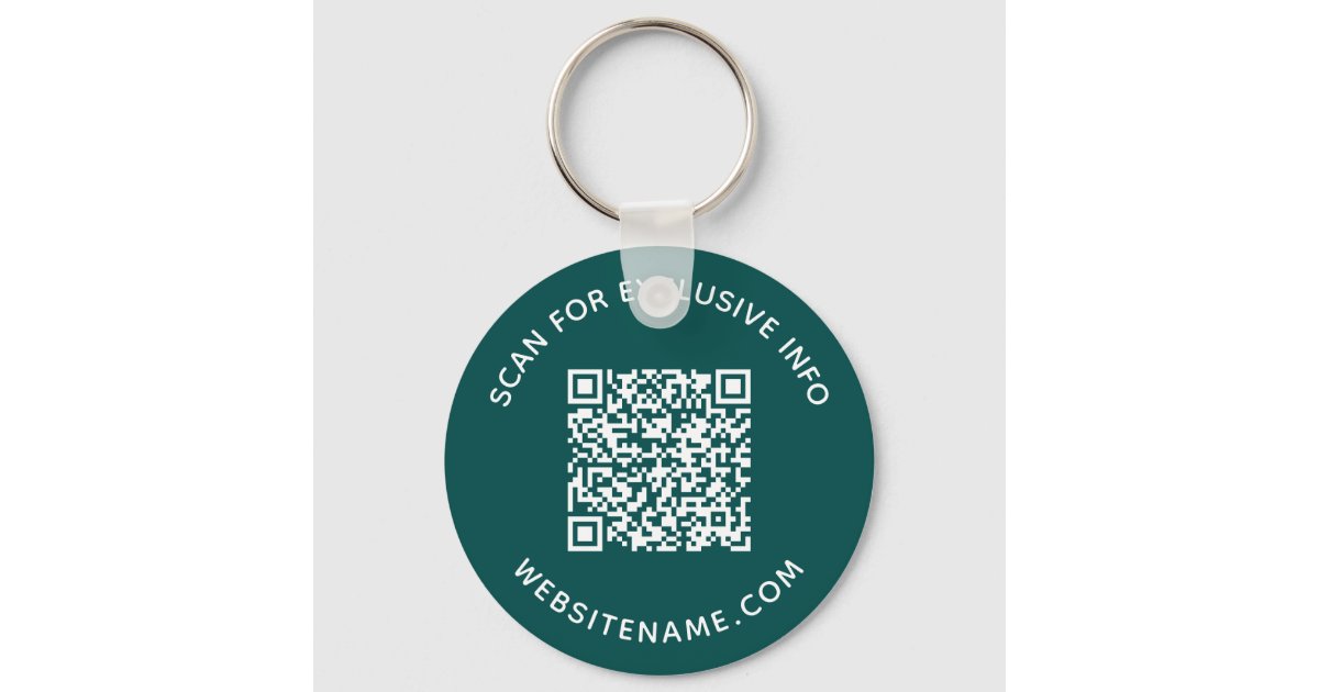 Custom QR Code and Text Corporate Swag Teal Keychain | Zazzle