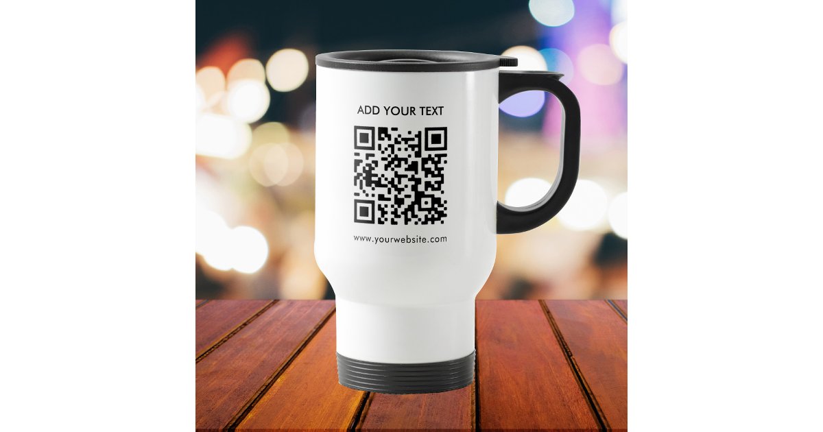 Custom QR Code And Text Modern Business Travel Mug | Zazzle