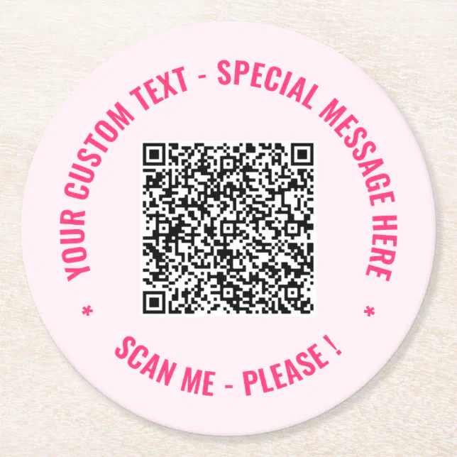 Custom QR Code and Text Paper Coaster Template | Zazzle
