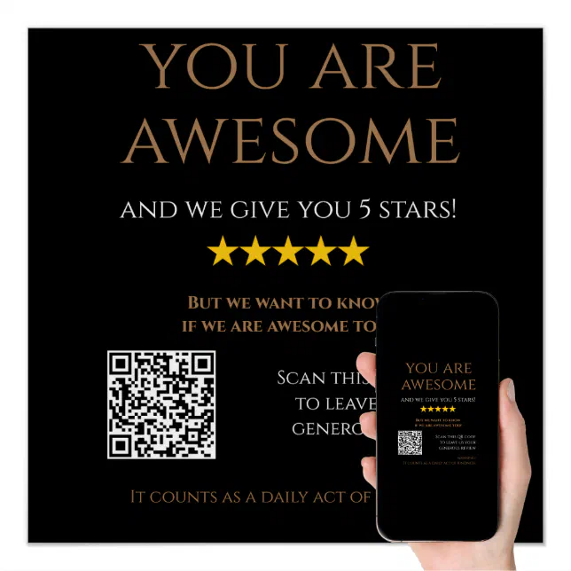 Custom QR Code black gold leave a review elegant Poster | Zazzle