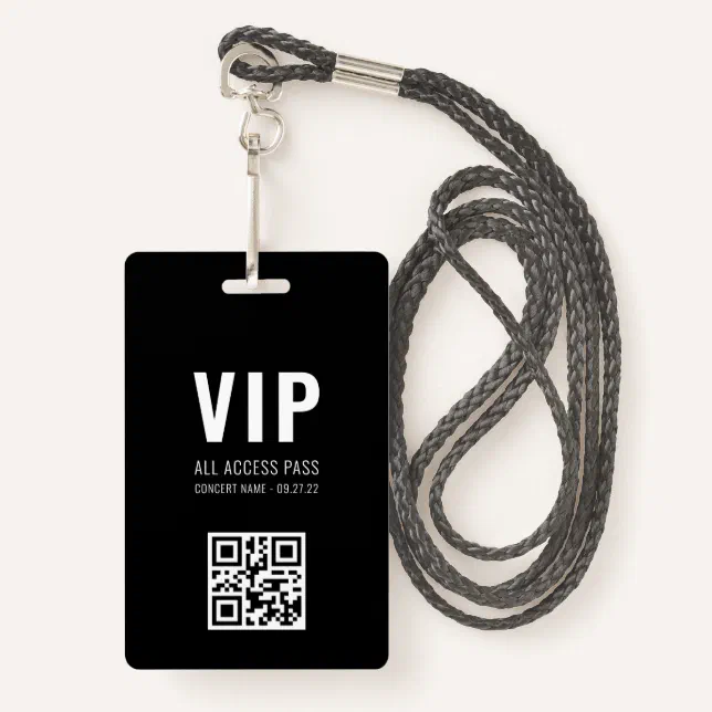 Custom QR Code Black White VIP All Access Pass Badge | Zazzle
