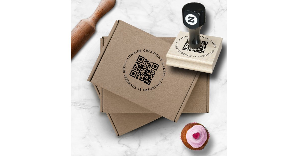 Custom QR Code Business Feedback Rubber Stamp | Zazzle