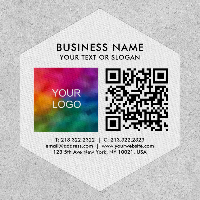 Custom QR Code Business Logo Add Text Hexagon Patch | Zazzle