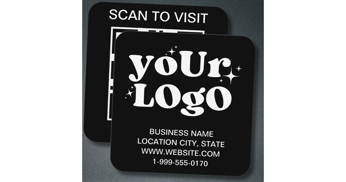 Custom QR Code Business Logo Black Modern Square Business Card | Zazzle
