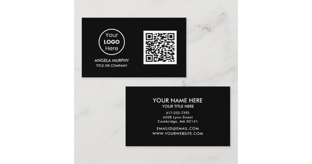Custom QR Code Business Logo | Black Professional Business Card | Zazzle