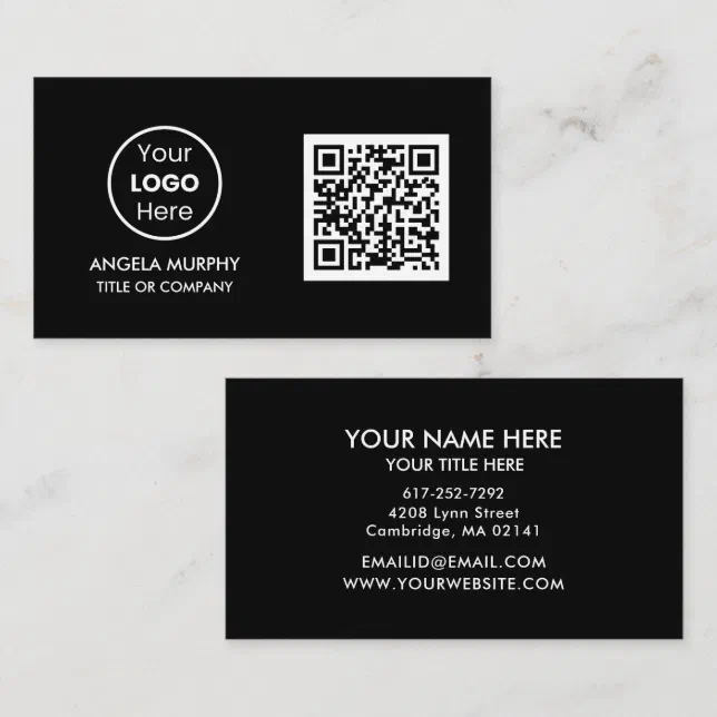 Custom QR Code Business Logo | Black Professional Business Card | Zazzle