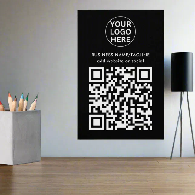 Custom QR Code Business Logo Black & White Text Wall Decal | Zazzle