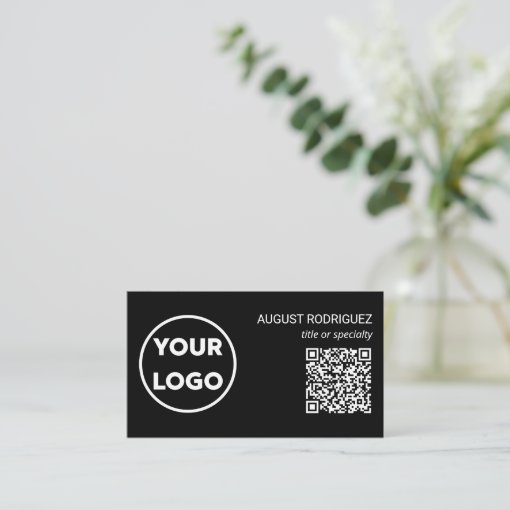 Custom QR Code Business Logo Modern Black Business Card | Zazzle