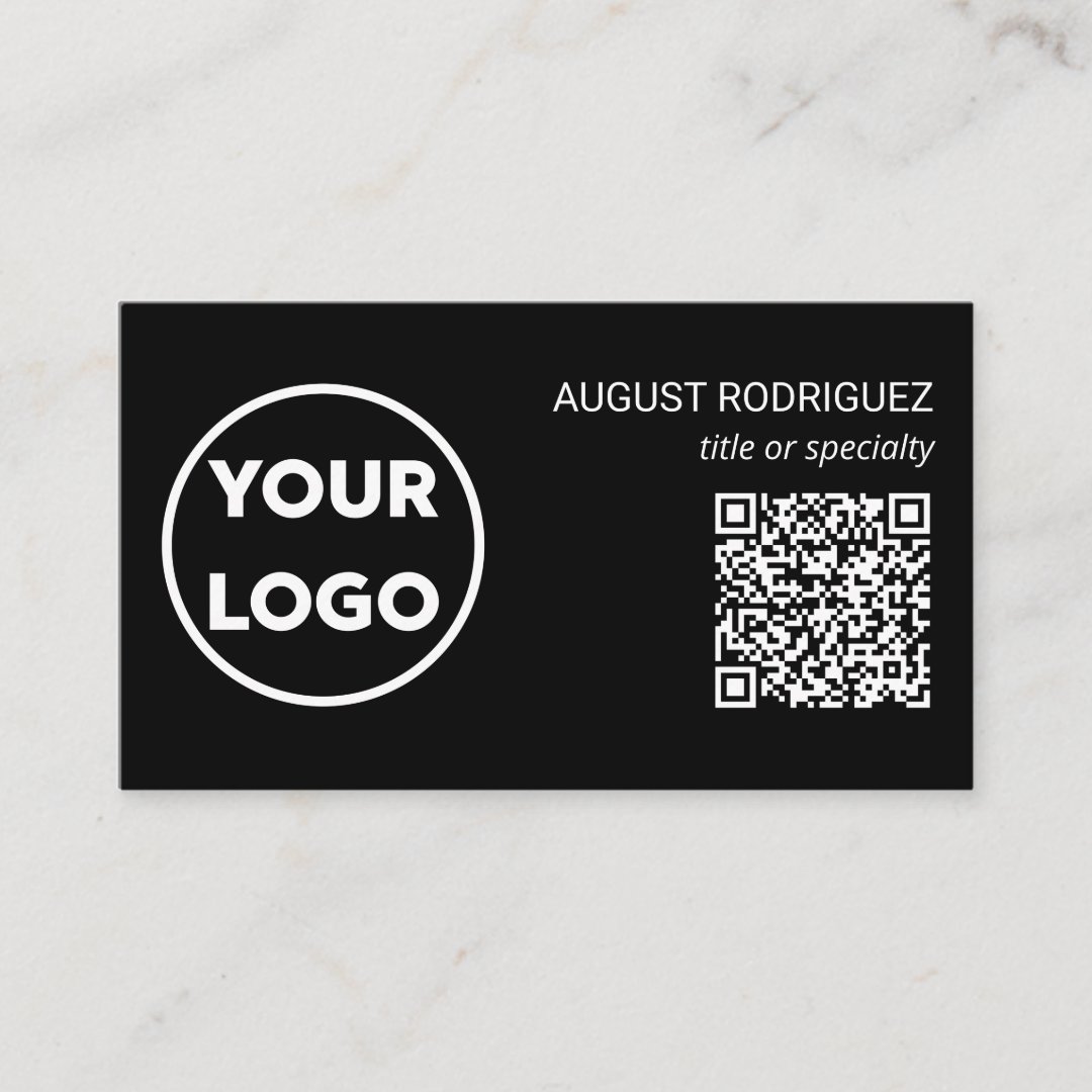 Custom QR Code Business Logo Modern Black Business Card | Zazzle