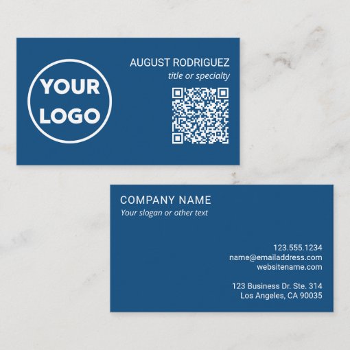 Custom QR Code Business Logo Modern Blue Business Card | Zazzle