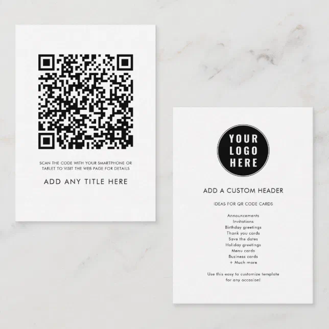 Custom QR Code Business Logo Modern Elegant Note Card | Zazzle